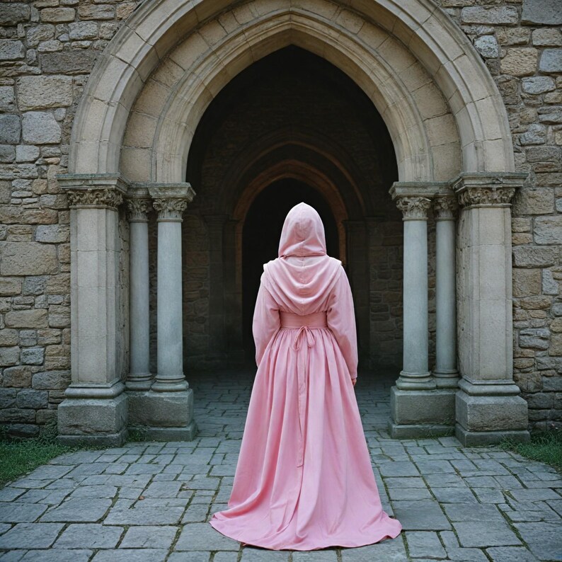 Enchanted Pink Hooded Gown Medieval Fantasy Dress Renaissance-inspired ...