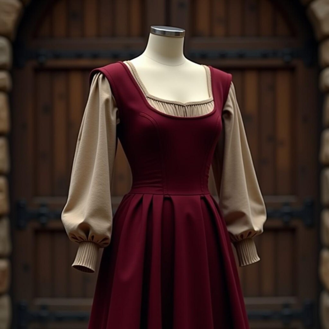 Medieval Renaissance-inspired Burgundy Dress Illustration PNG High ...