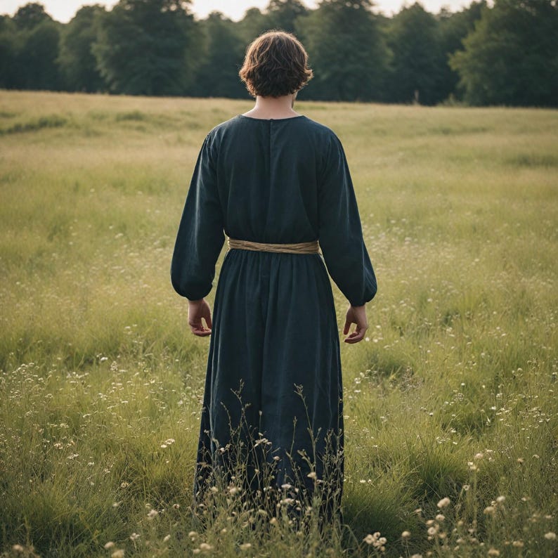 Rustic Medieval Peasant Tunic Simple Navy Blue Robe With Rope Belt ...