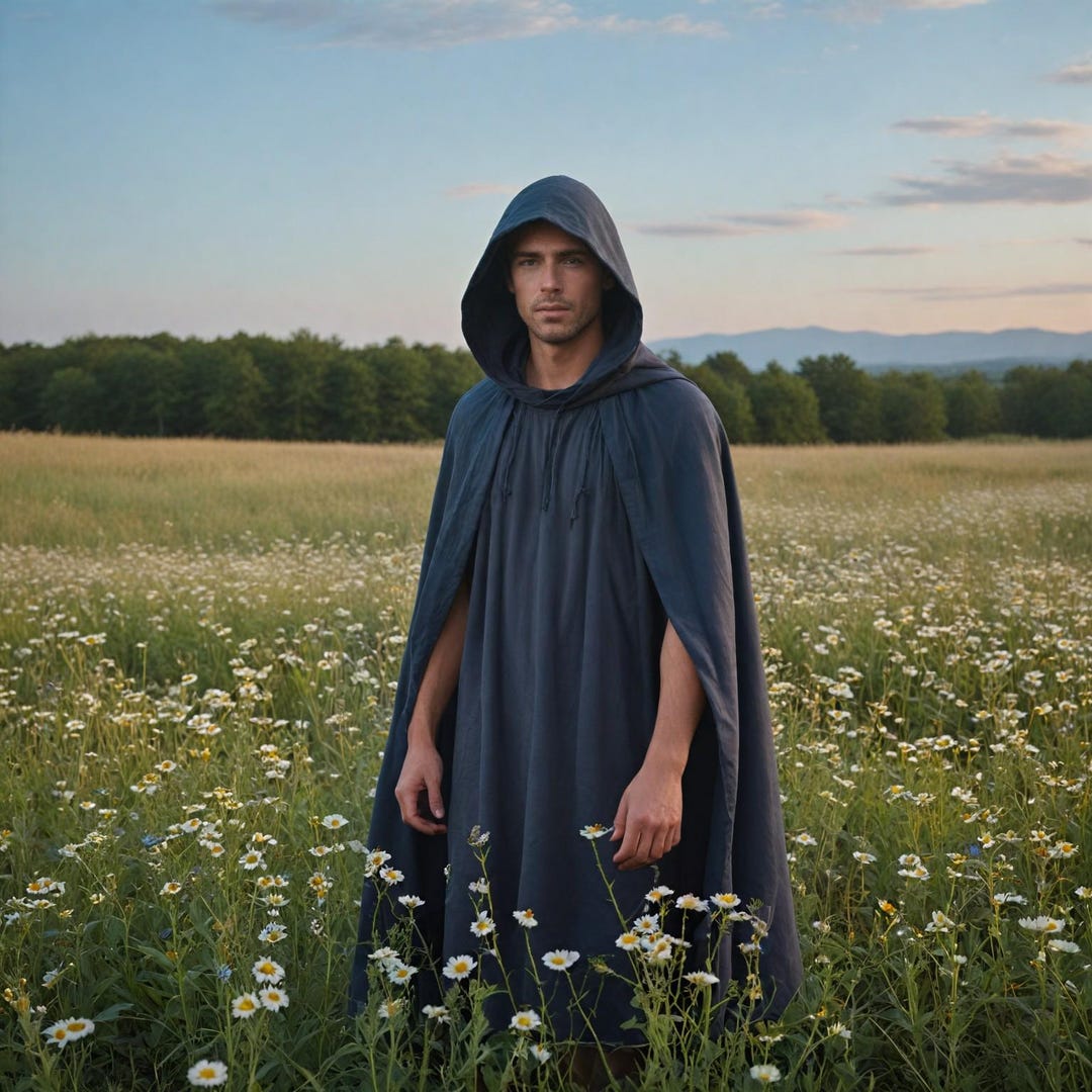 Medieval Wanderer Hooded Cloak Deep Blue Nomads Cape Enigmatic ...