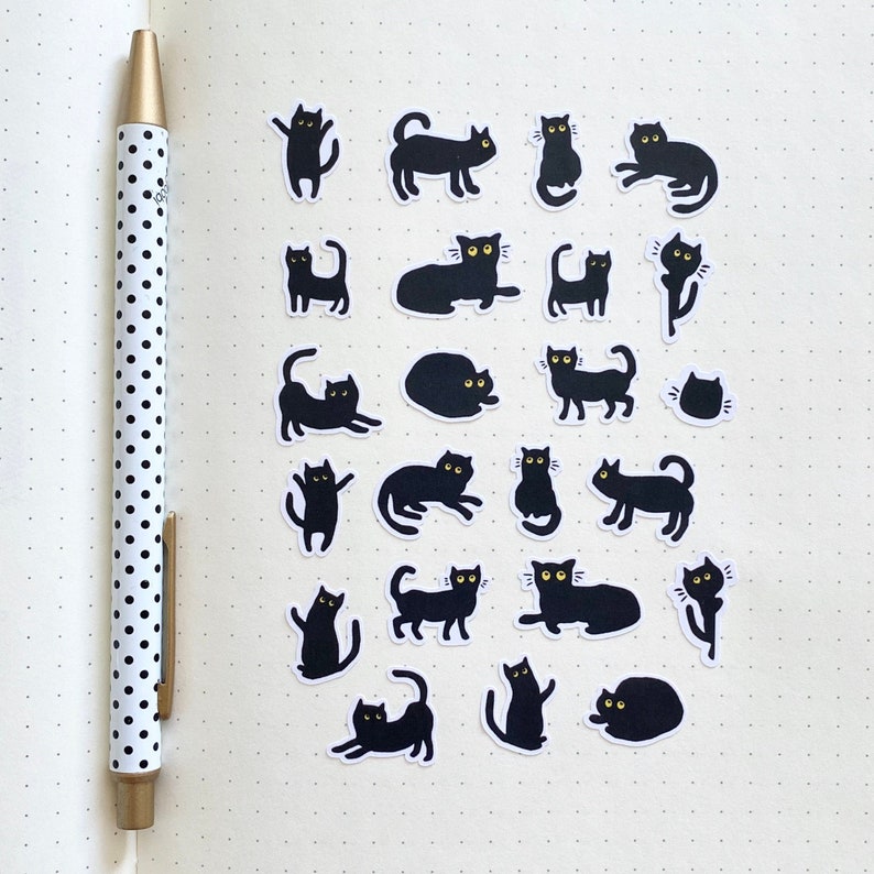 Cat Stickers Black Cat Stickers Cat Bullet Journal Stickers - Etsy