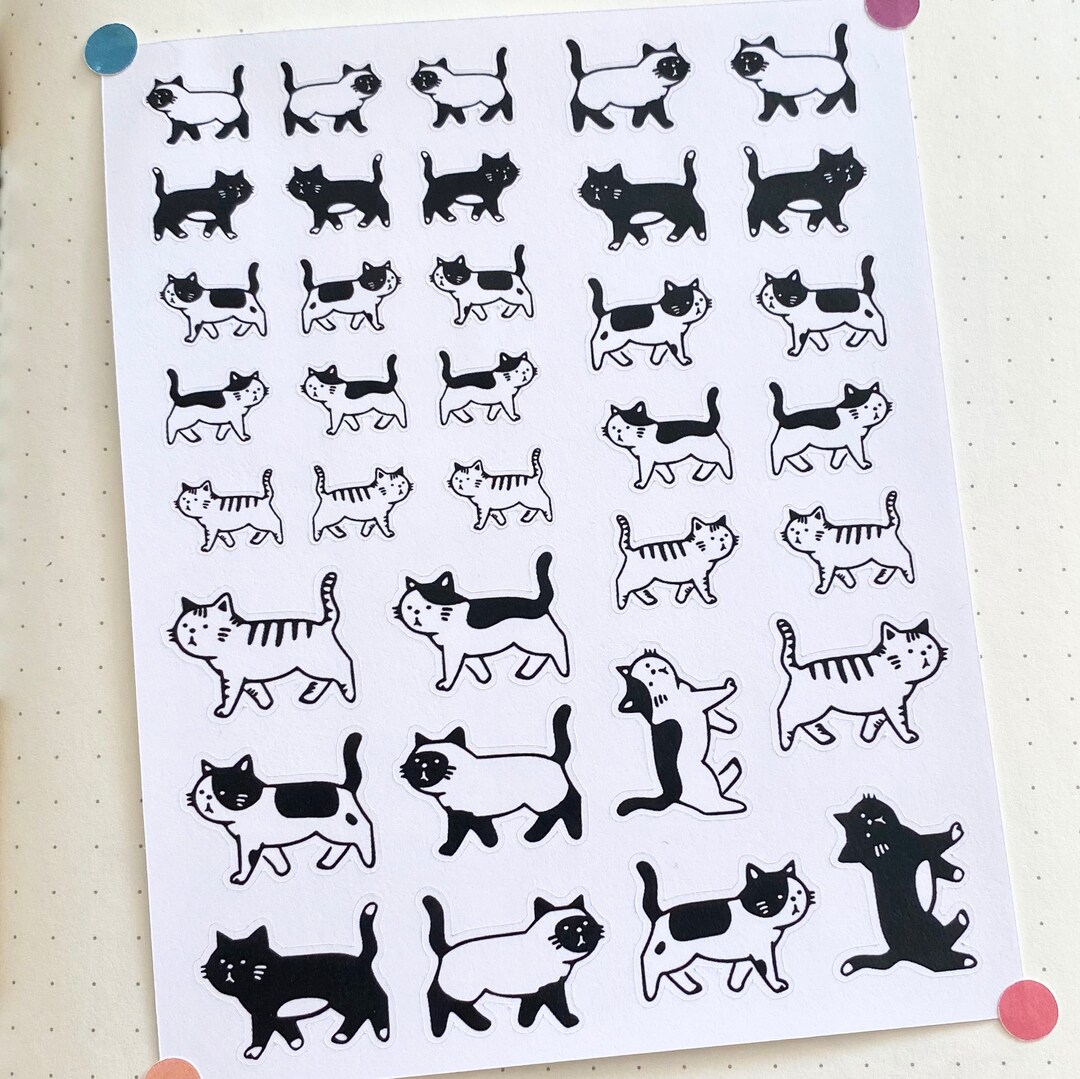 Walking Cat Stickers, Cat Planner Stickers, Cat Journal Stickers, Cat ...