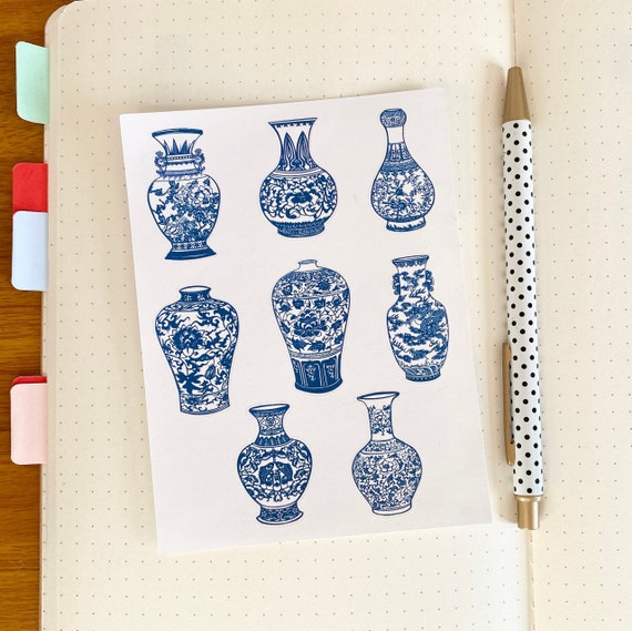 Blue Pottery Stickers Porcelain Stickers Blue Vase Stickers - Etsy
