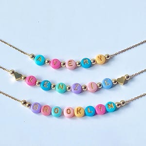 Bright Colorful Beads Name Necklace, Dainty Gold Name Beads, Beaded ...