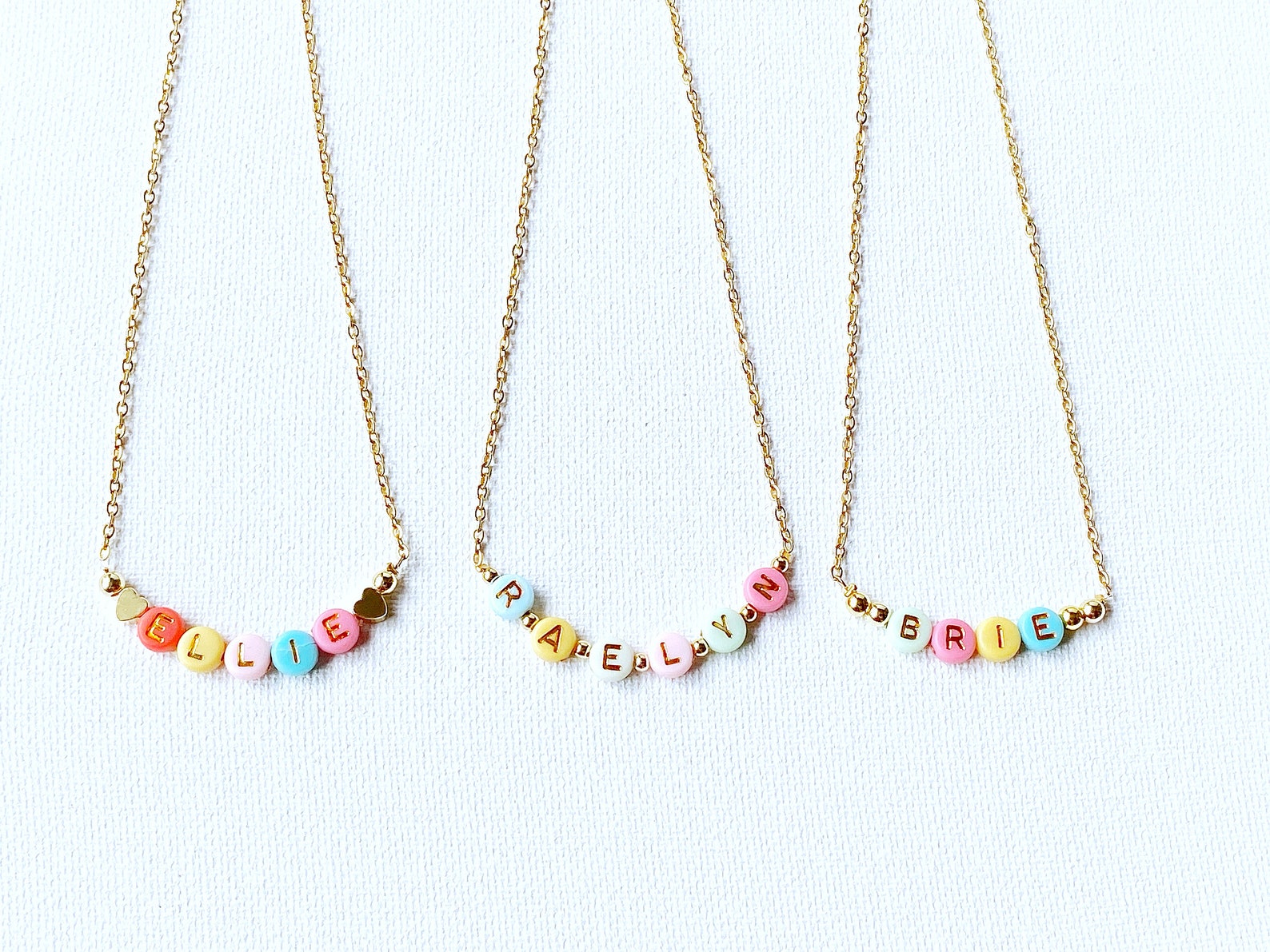 Colorful Beaded Name Necklace for Girls, 14K Gold Heart Accents - Etsy