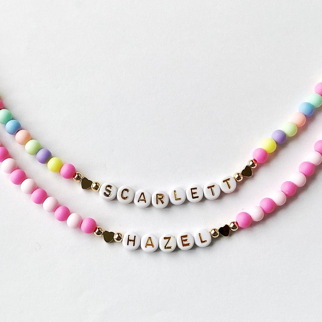 Kids Custom Beaded Name Necklace, Bright Colorful Beads Name Necklace ...