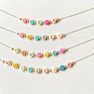 Bright Color Beads Name Necklace, Girls Custom Name Necklace, Beaded ...