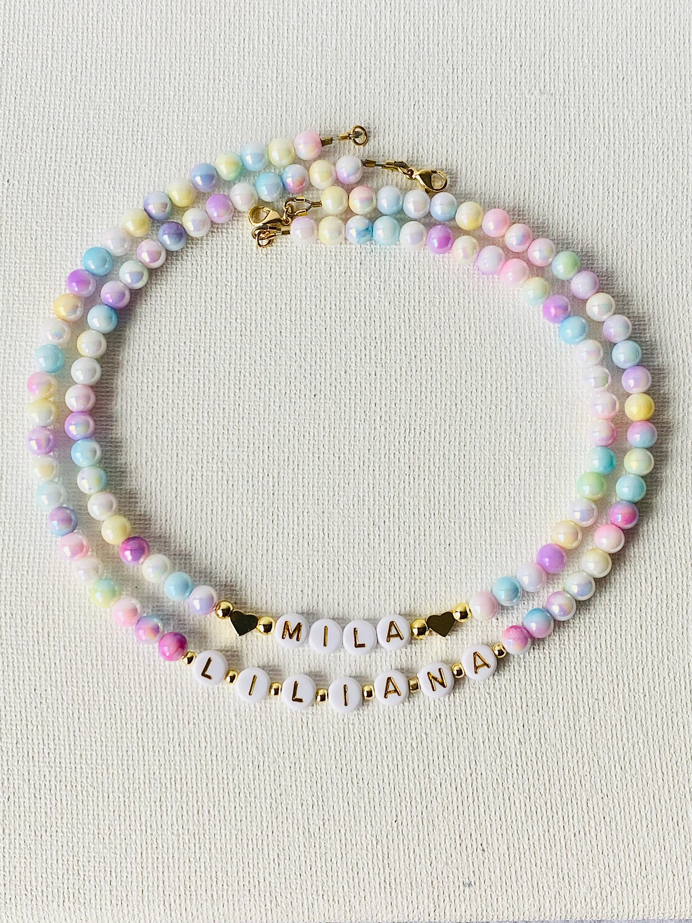 Girls Custom Beaded Name Necklace, Birthday Gift for Kids, Pastel Faux ...