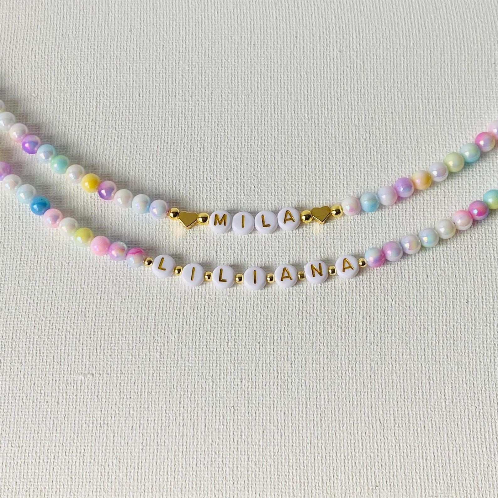 Girls Custom Beaded Name Necklace, Birthday Gift for Kids, Pastel Faux ...