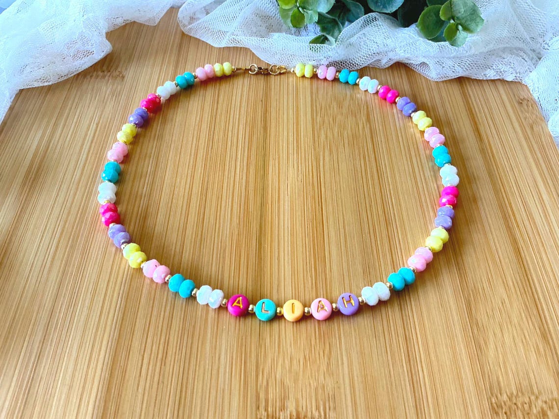 Custom Beaded Girls Name Necklace, Personalized Toddler & Kids Jewelry ...