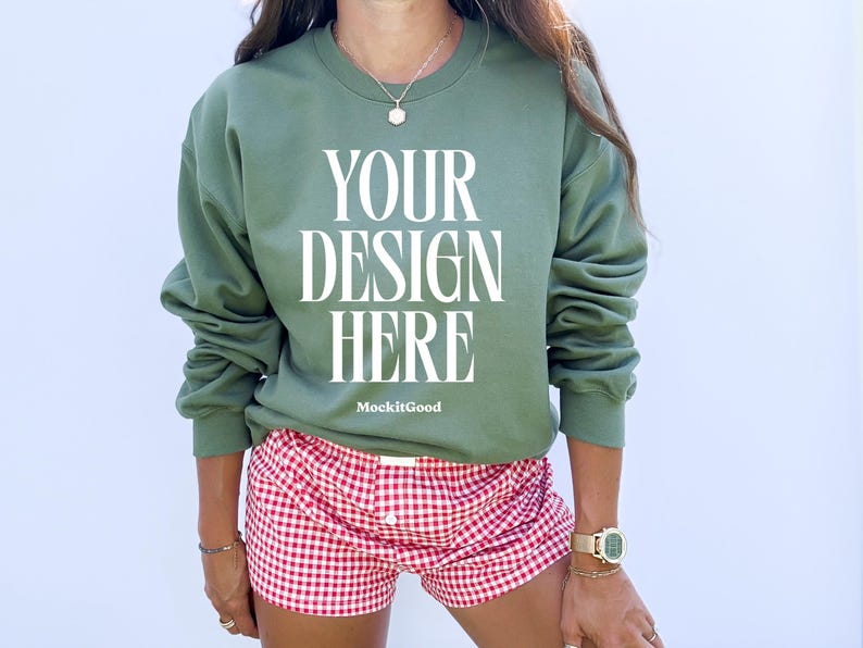 Gildan SF000 Military Green Sweatshirt Mockup Green SF000 Crewneck ...