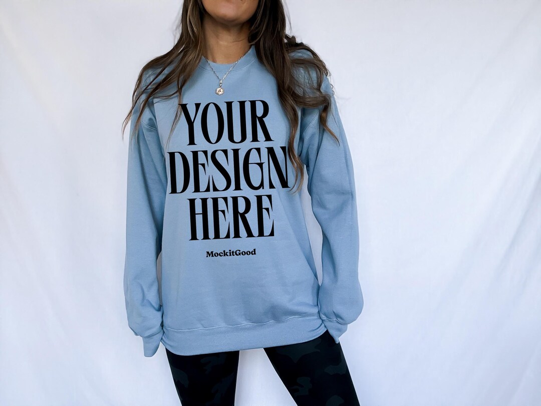 Gildan SF000 Stone Blue Sweatshirt Mockup Blue SF000 Crewneck Mockup ...