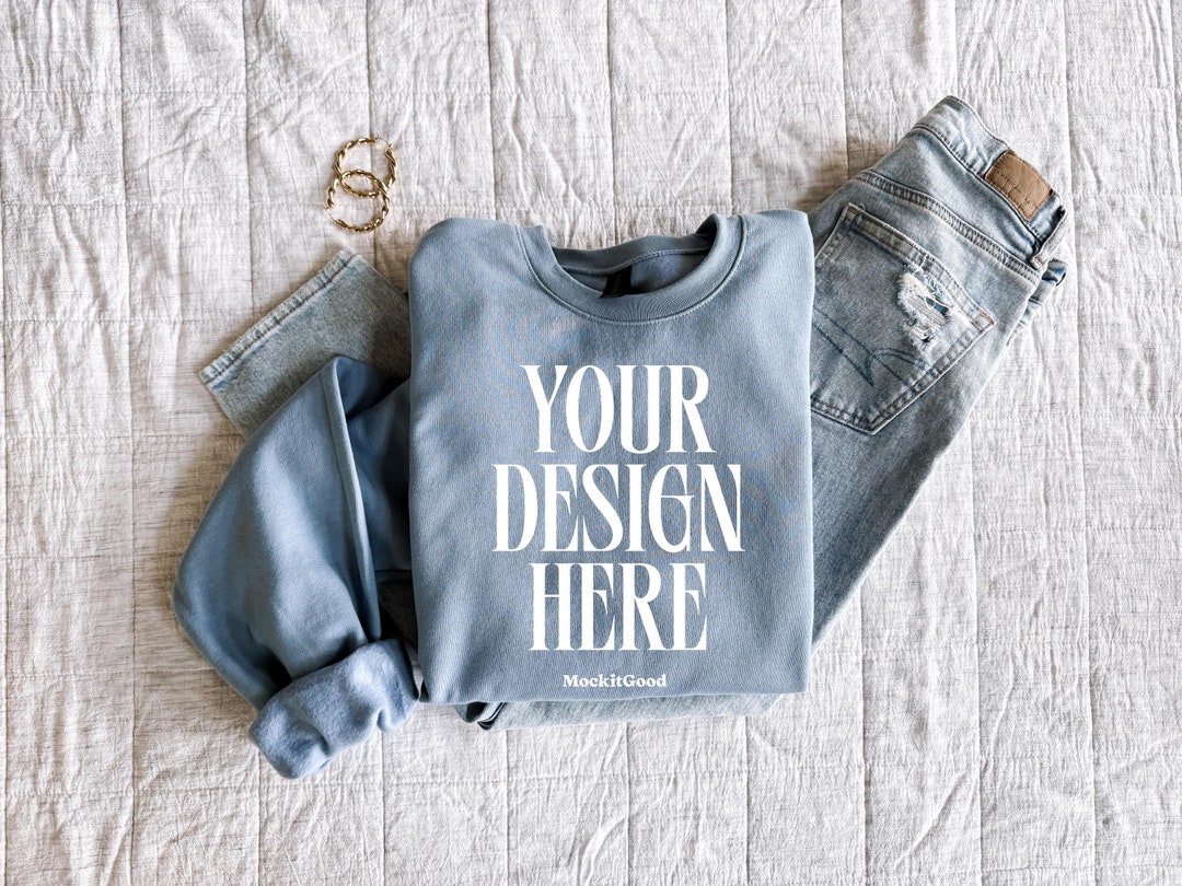 Gildan SF000 Stone Blue Sweatshirt Mockup Blue SF000 Crewneck Mockup ...