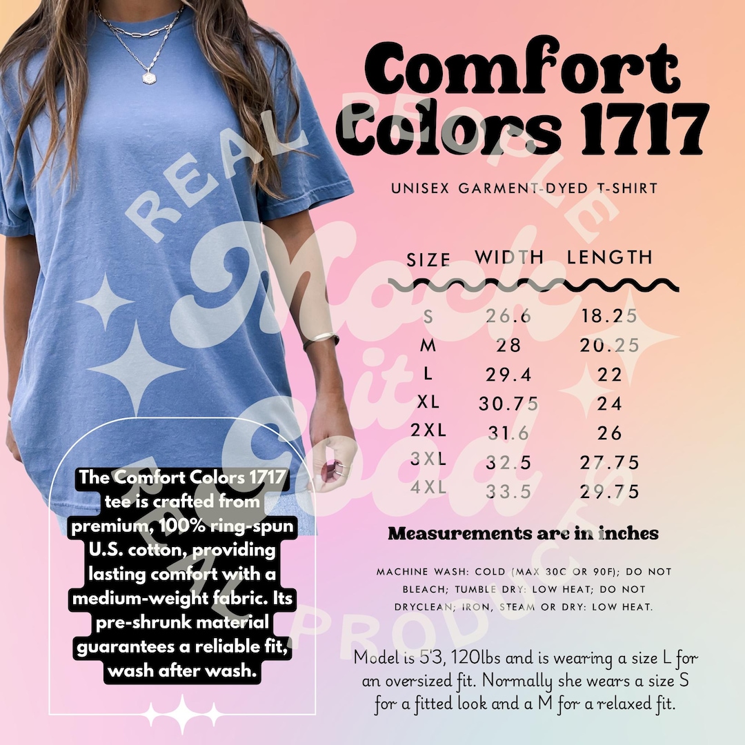 Comfort Colors C1717 Size Chart T-shirt Mockup Comfort Colors Size ...