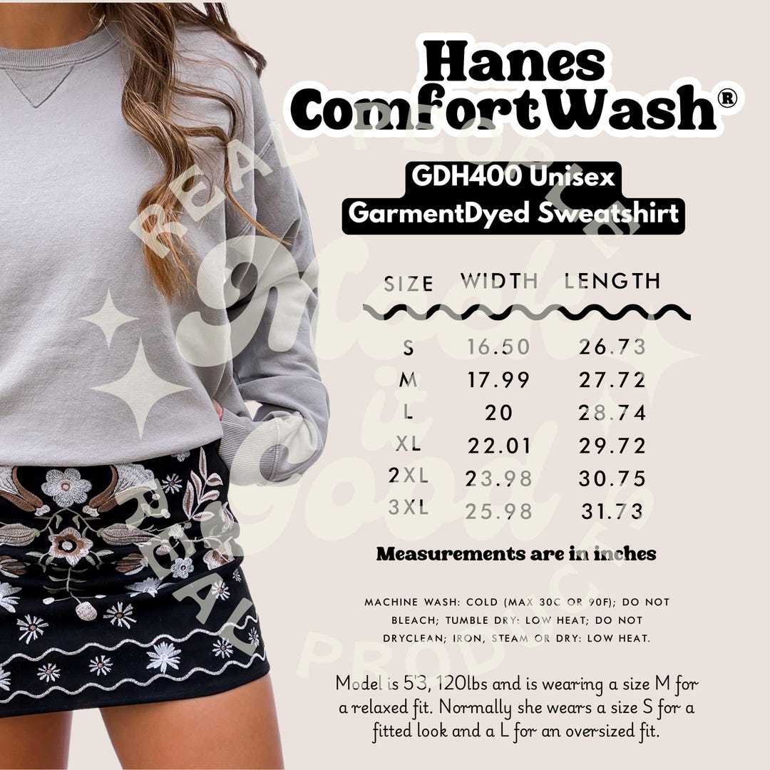 Hanes Comfortwash Size Chart GDH400 Comfort Wash Sweatshirt Size Chart ...