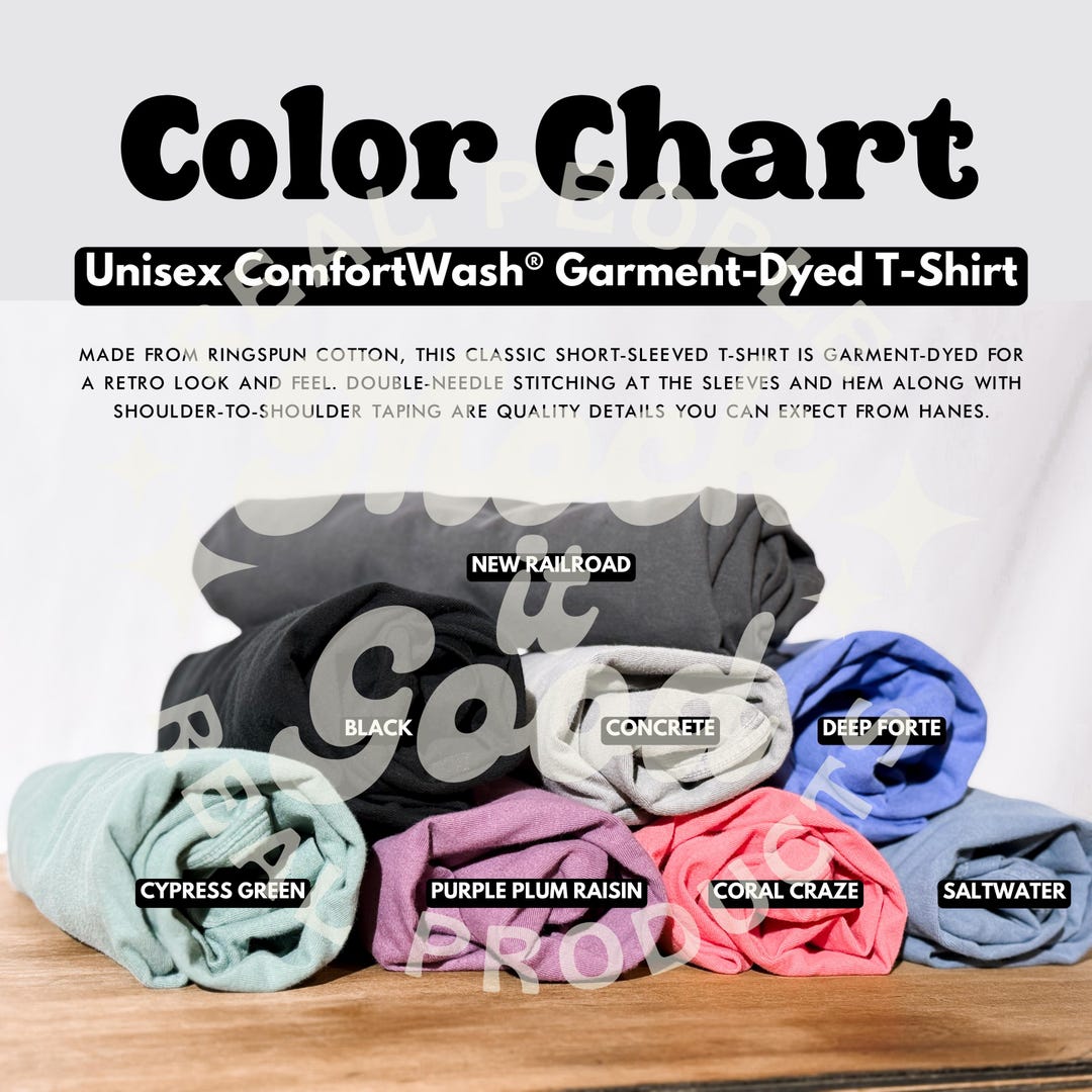 Hanes GDH100 Color Chart Comfortwash Size Chart Garment-dyed T-shirt ...