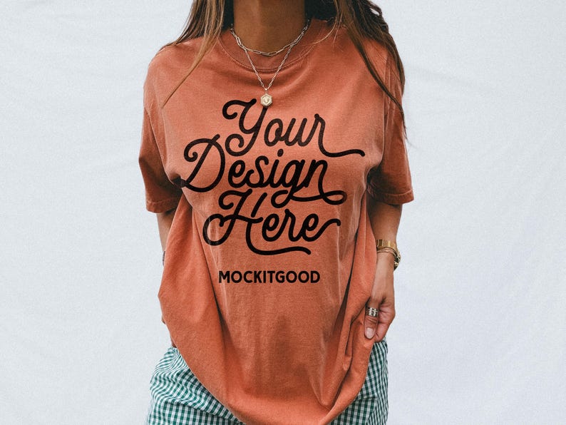 Comfort Colors 1717 Yam Shirt Mockup Trendy Boho Model Mockups Burnt ...