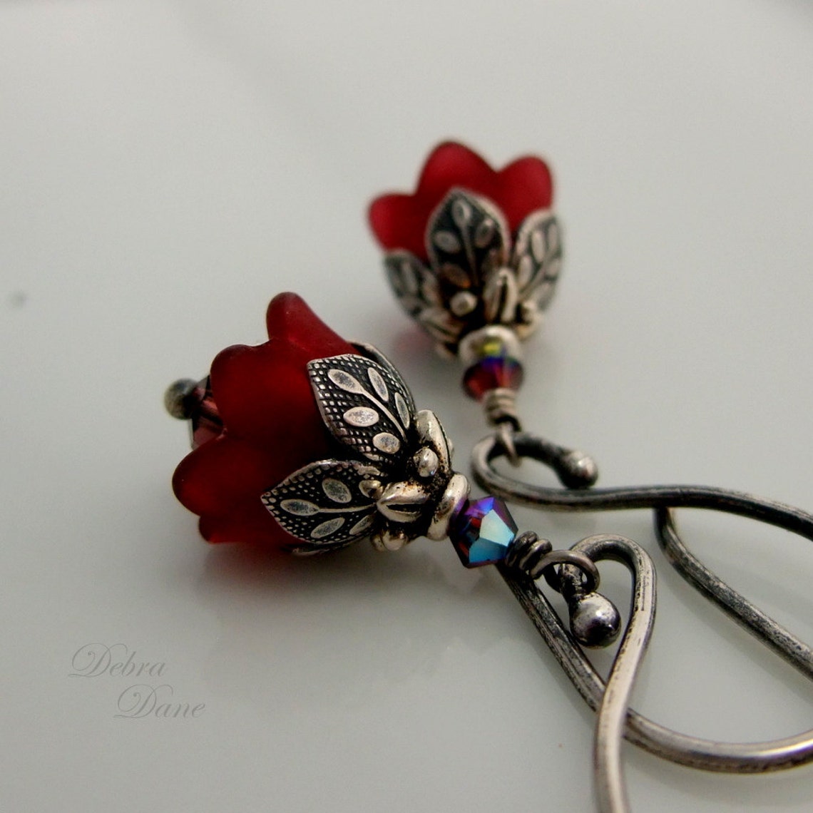 Tiny Garnet Flower Earrings January Birthday Swarovski - Etsy
