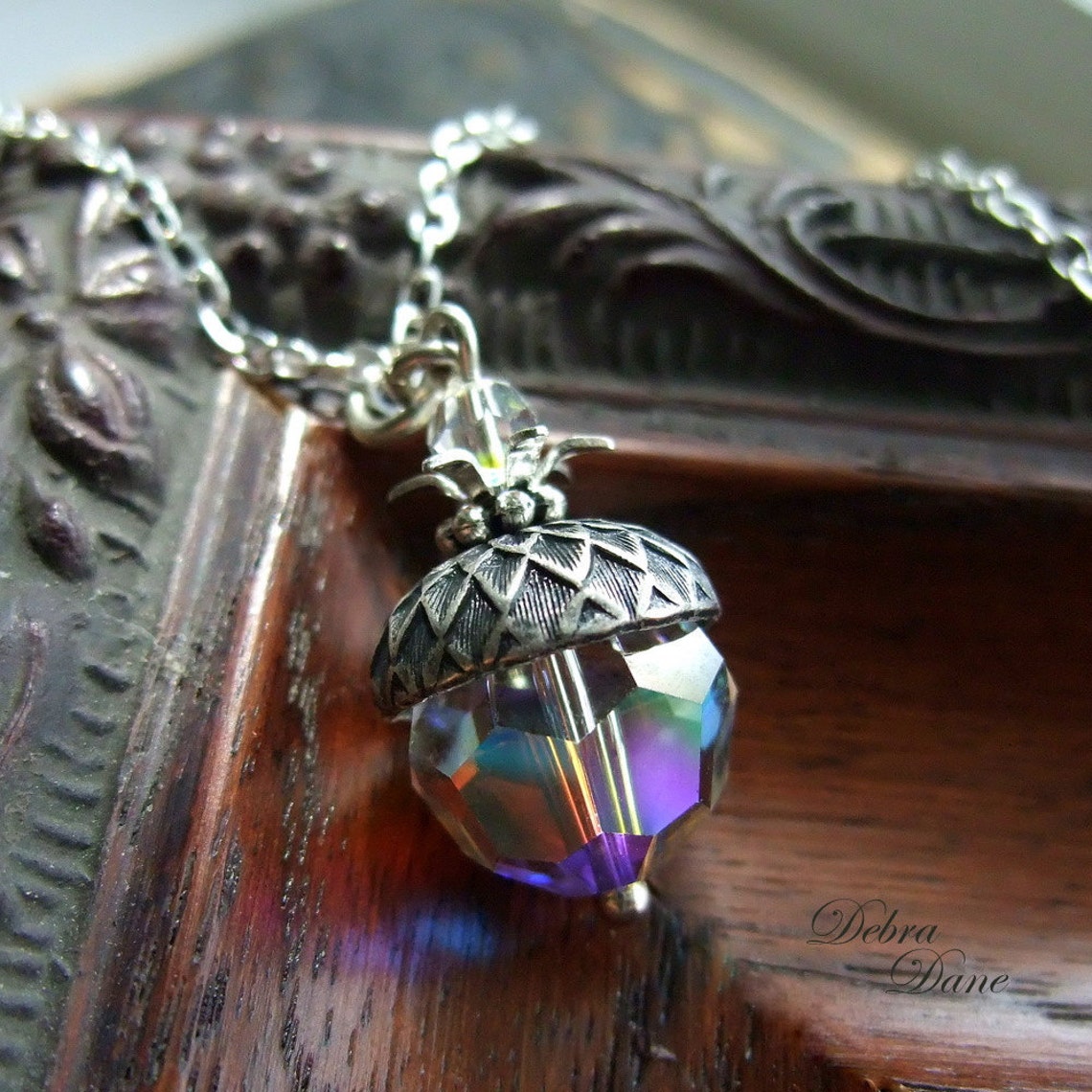Acorn Necklace Crystal Acorn Necklace Sterling Silver Chain | Etsy