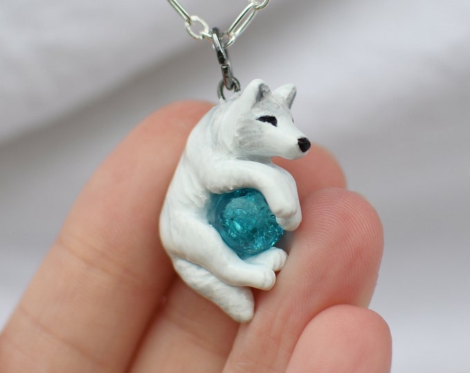 Dainty White Wolf Necklace With Custom Color Gem - Etsy