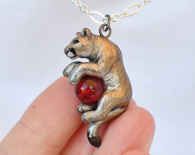 Cougar Necklace With Custom Color Gem Mountain Lion Puma - Etsy