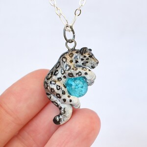 Snow Leopard Necklace With Custom Color Gem Pendant Charm - Etsy