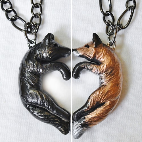 Interlocking Wolf and Fox Love Necklaces His and Hers Cuddle - Etsy
