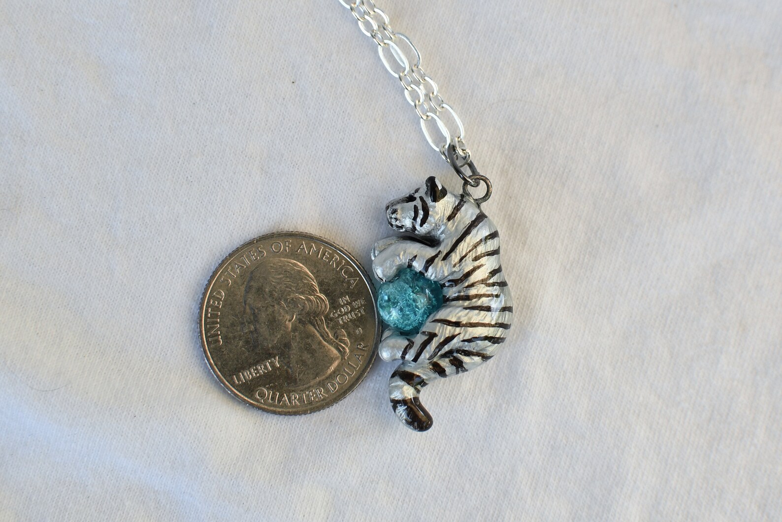 White Tiger Necklace with Custom Color Gem | Etsy