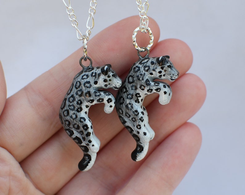 Snow Leopard Friendship Necklaces Heart Couple - Etsy