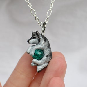 Dainty Grey Wolf Necklace With Custom Color Gem - Etsy