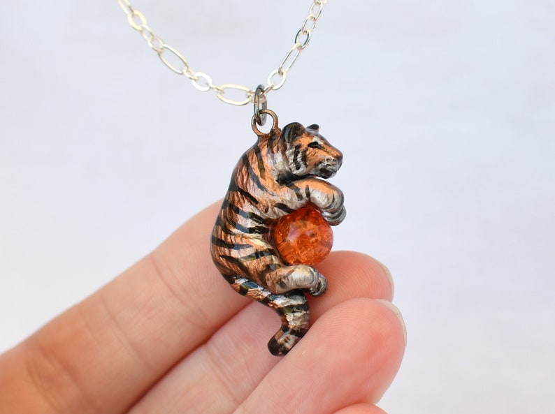 Tiger Necklace with Custom Color Gem | Etsy