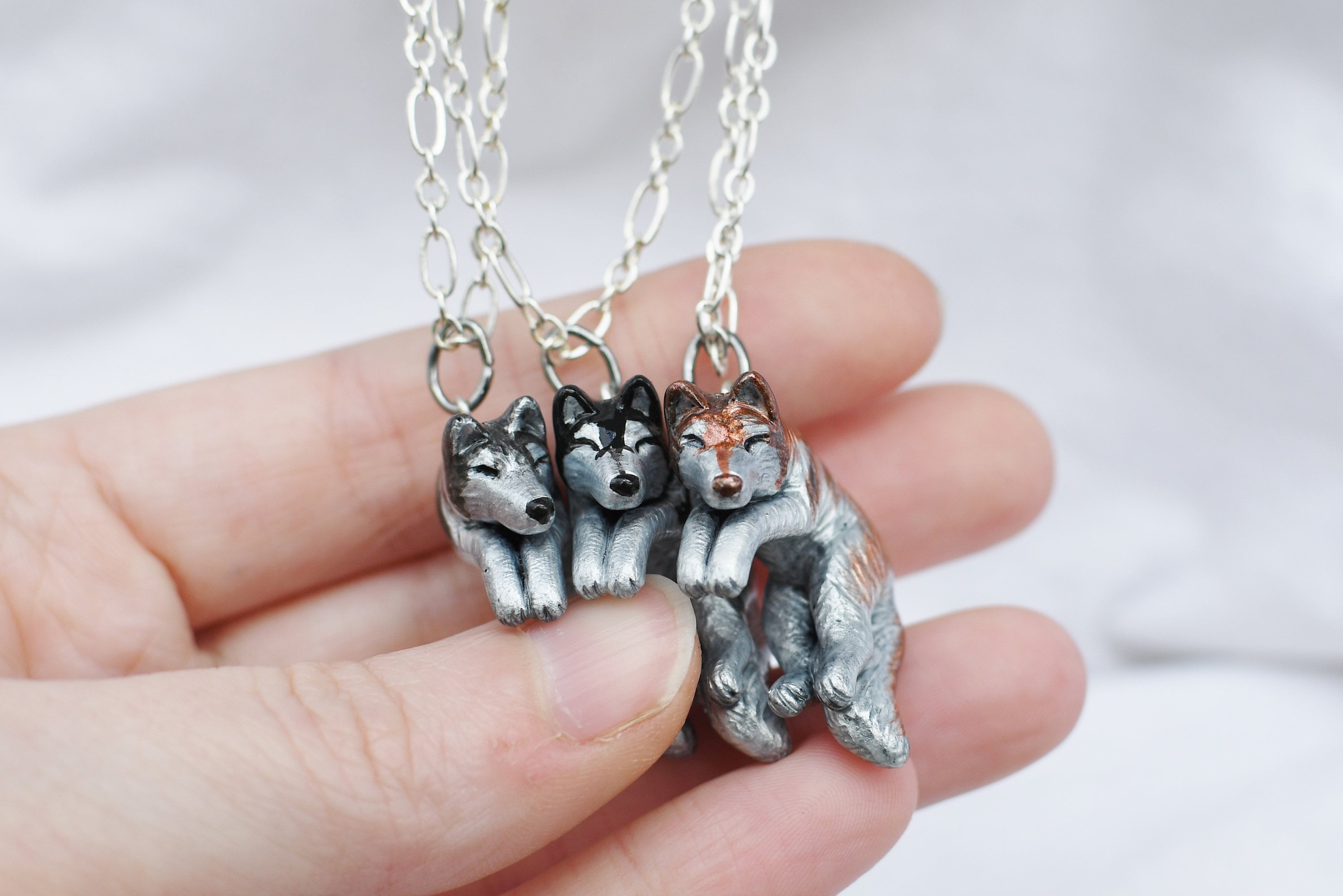Cuddling Husky Couples Necklaces Interlocking Love His and Hers - Etsy