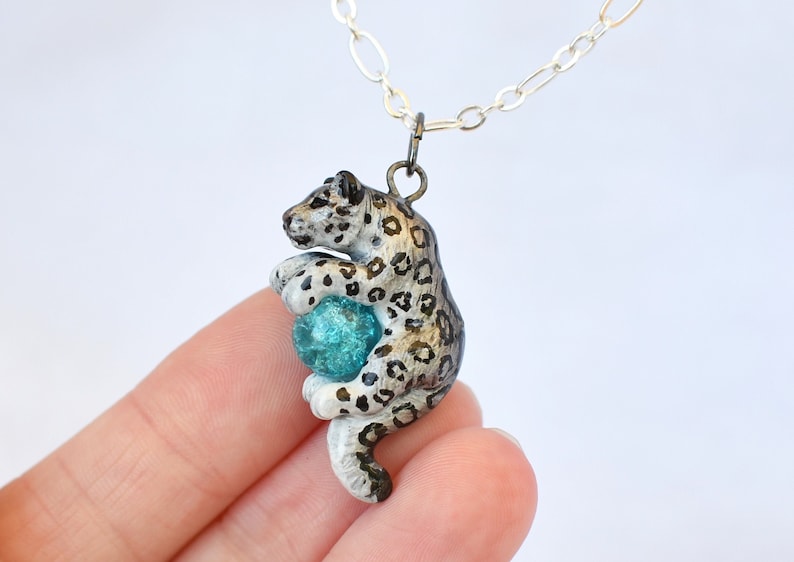 Snow Leopard Necklace With Custom Color Gem Pendant Charm - Etsy