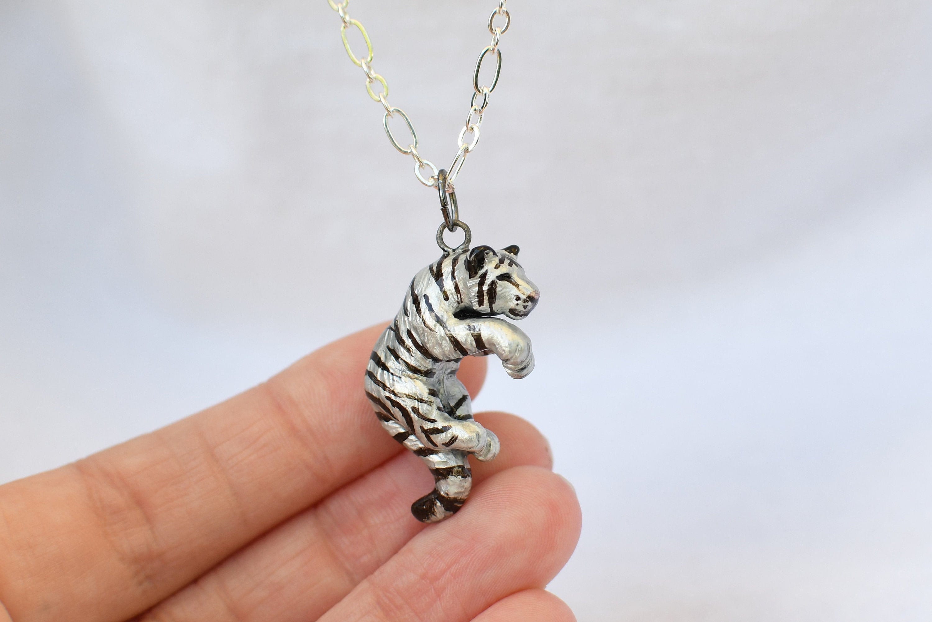 White Tiger Necklace Pendant Charm | Etsy