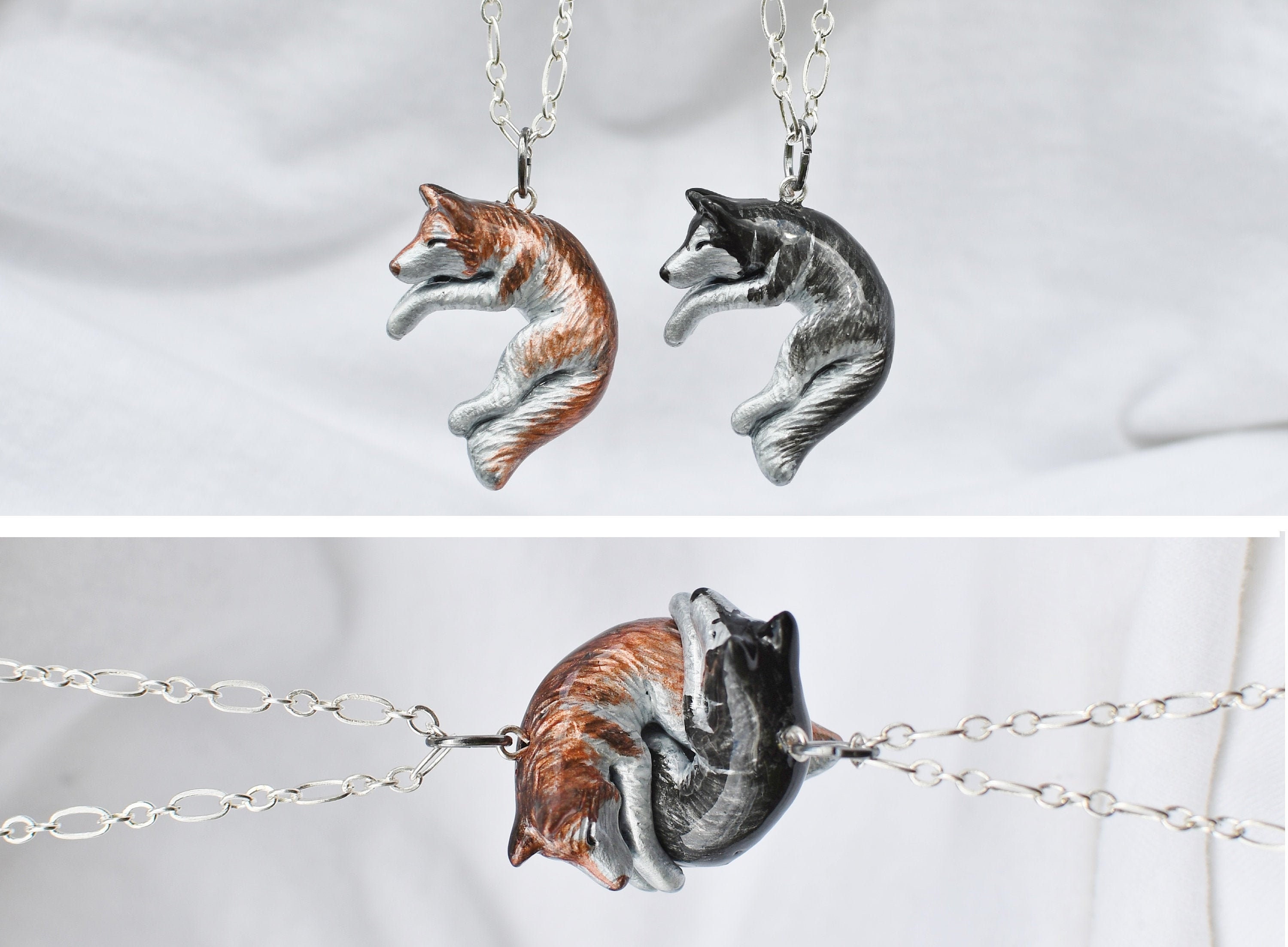 Cuddling Husky Couples Necklaces Interlocking Love His and Hers