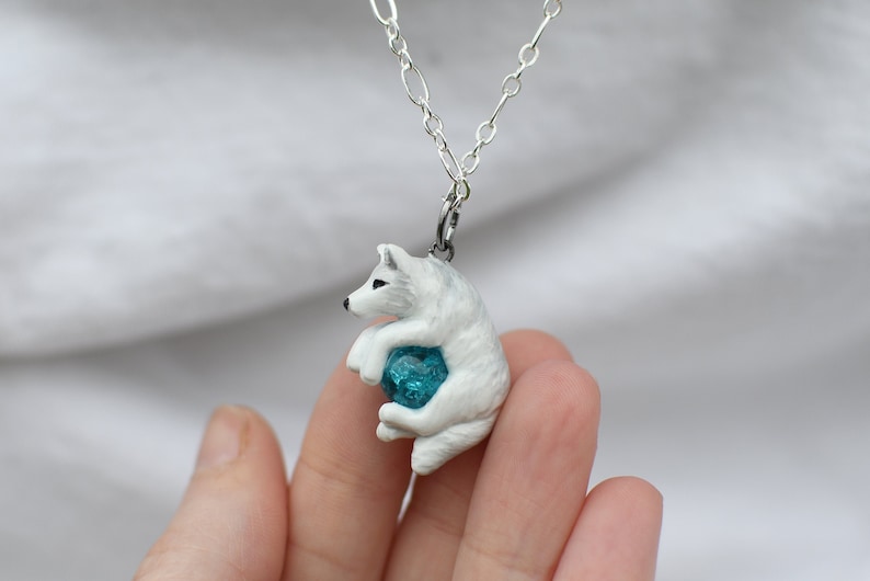 Dainty White Wolf Necklace With Custom Color Gem | Etsy
