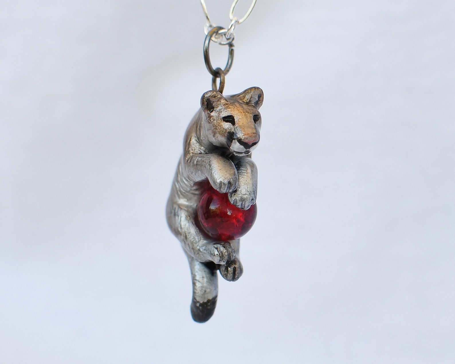 Cougar Necklace With Custom Color Gem Mountain Lion Puma - Etsy
