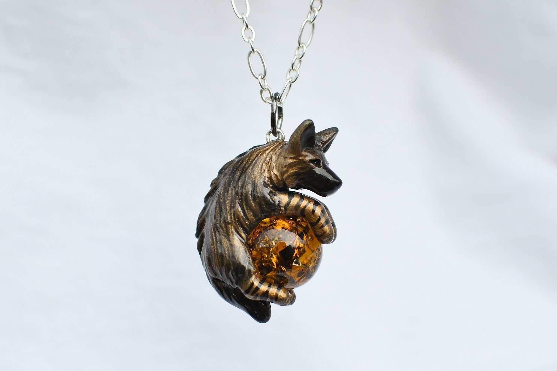 Brown Hyena Necklace With Custom Color Gem | Etsy