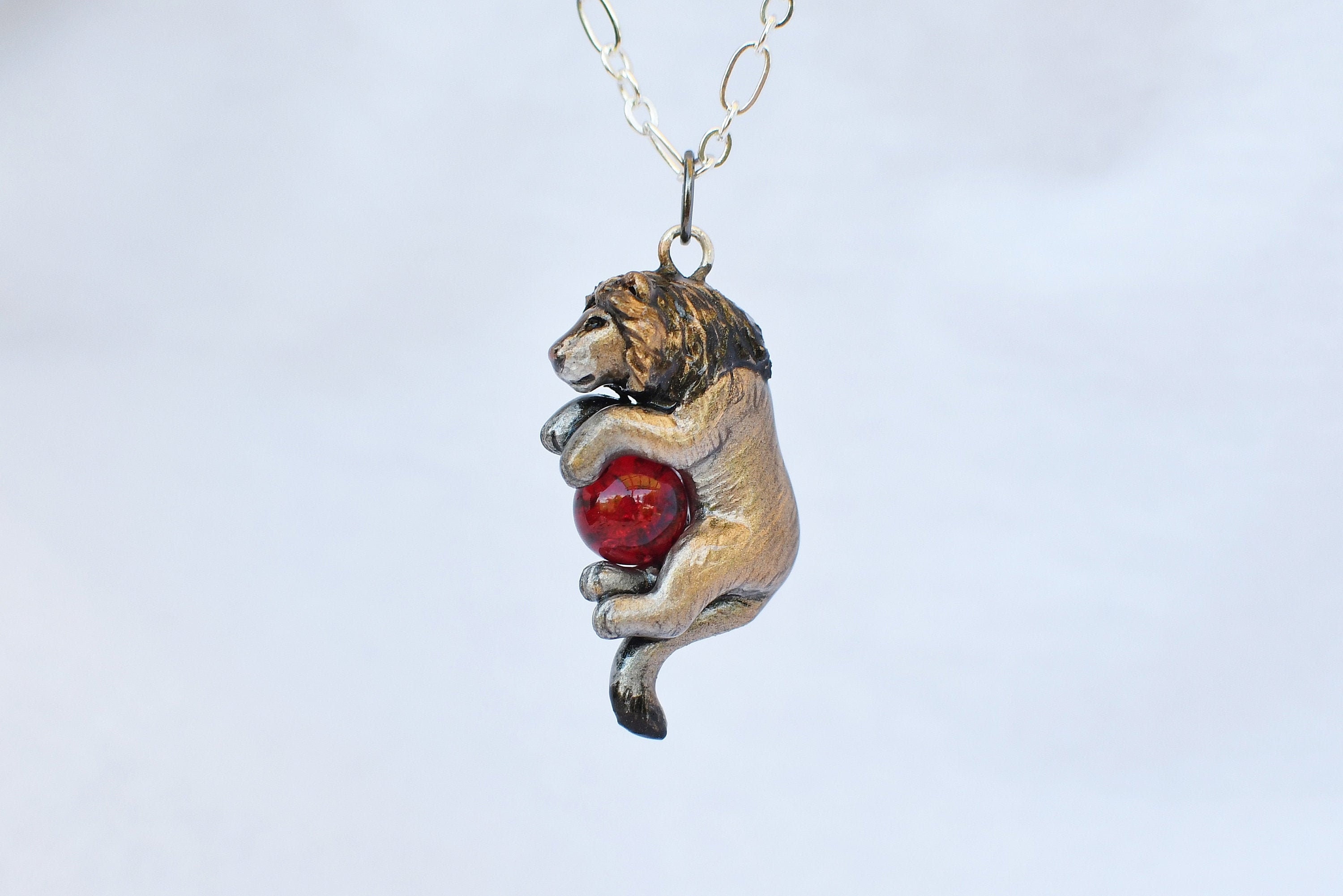 Lion Necklace with Custom Color Gem | Etsy
