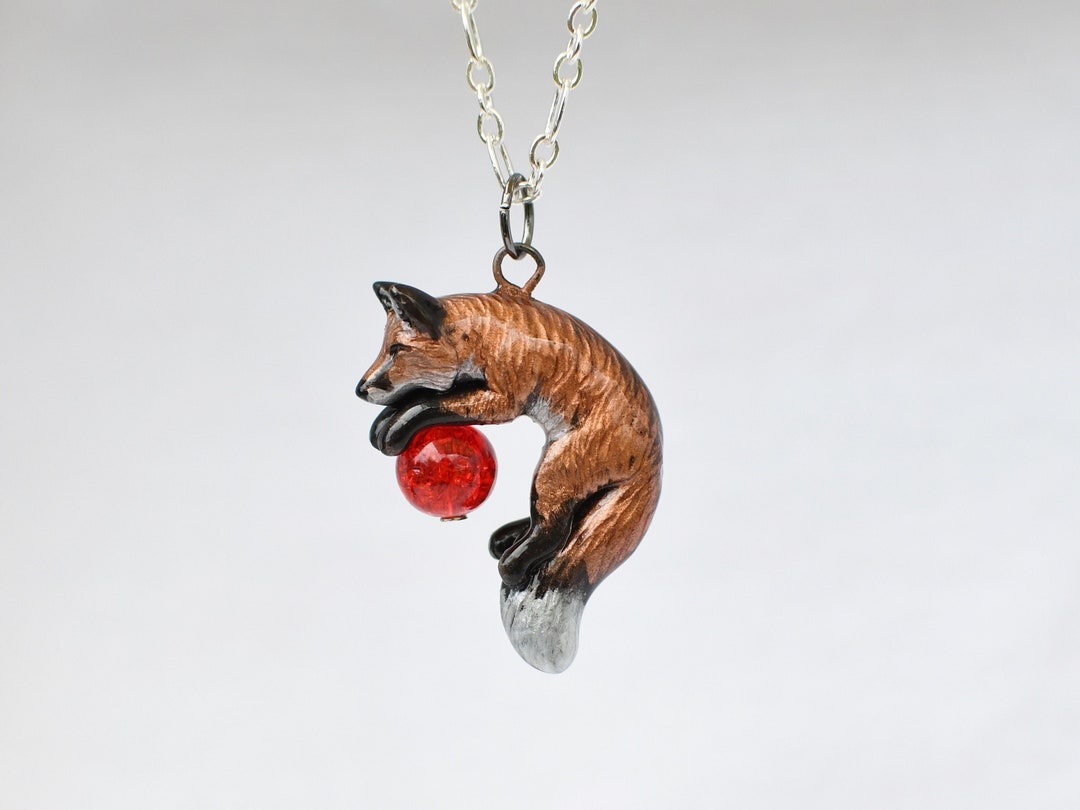 Pouncing Red Fox Necklace With Custom Color Gem - Etsy