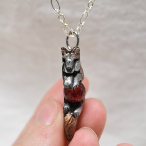 Grey Fox Necklace With Custom Color Gem Pendant Charm - Etsy