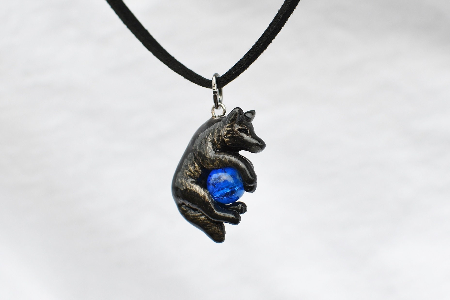 Small Black Wolf Necklace with Custom Color Gem Pendant Charm | Etsy