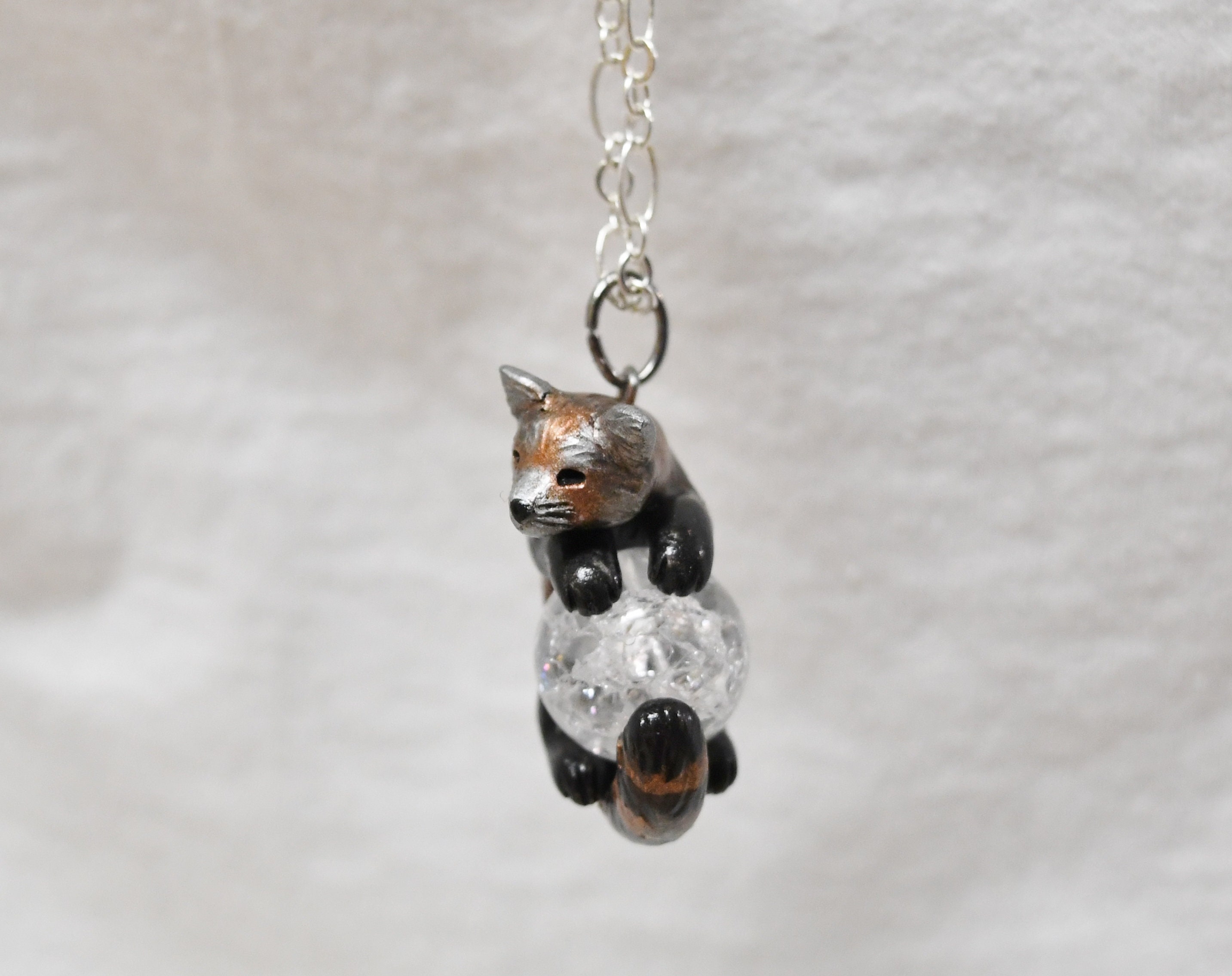 Red Panda Necklace With Custom Color Gem Marble Pendant | Etsy