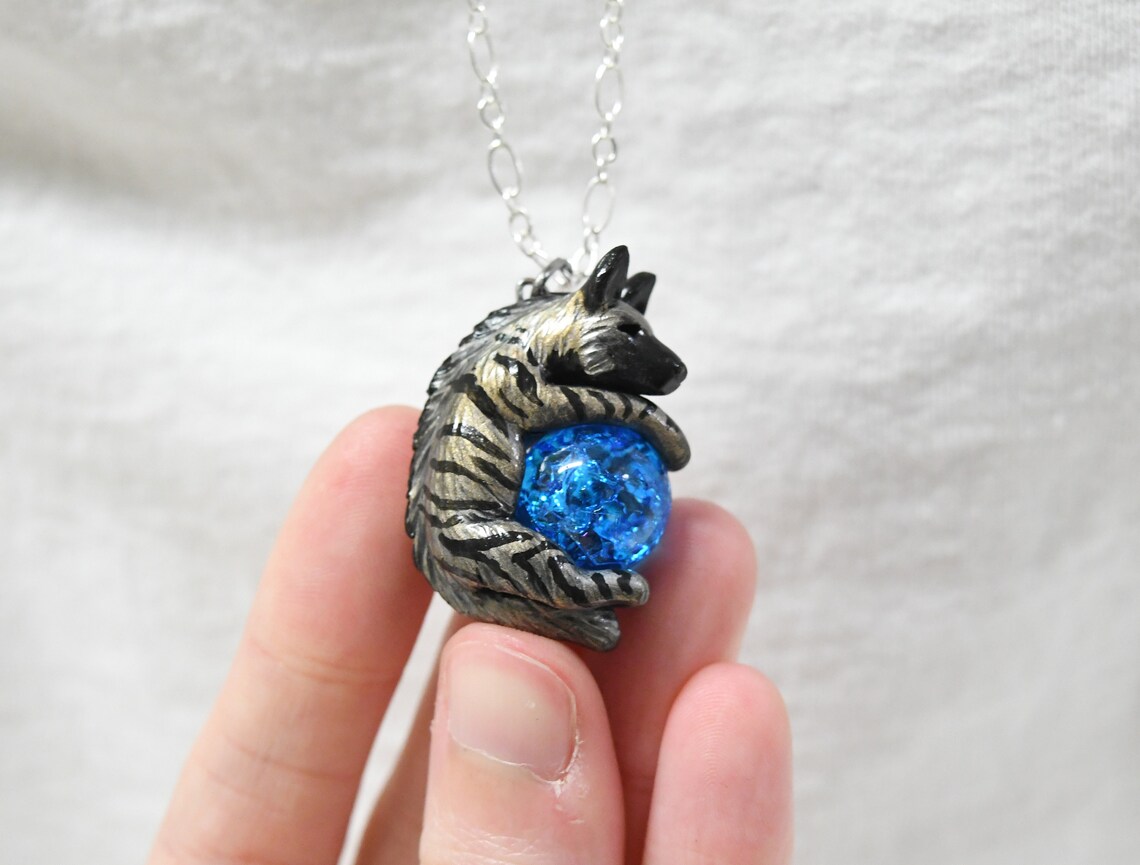 Striped Hyena Necklace with Custom Color Stone | Etsy