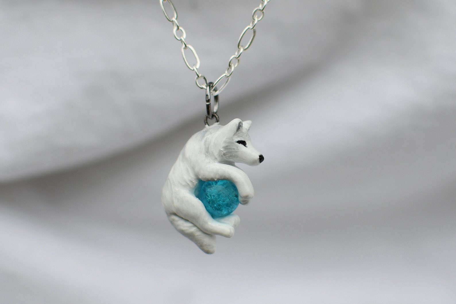 Dainty White Wolf Necklace With Custom Color Gem | Etsy