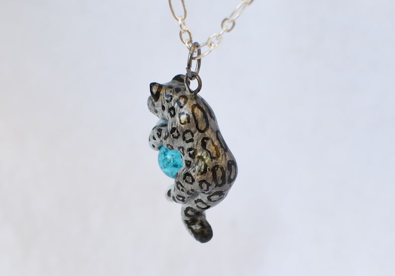 Snow Leopard Necklace With Custom Color Gem Pendant Charm - Etsy