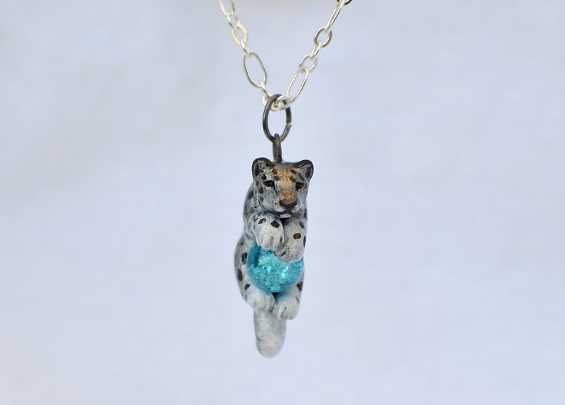 Snow Leopard Necklace With Custom Color Gem Pendant Charm - Etsy