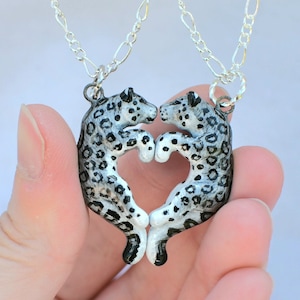 Snow Leopard Friendship Necklaces Heart Couple - Etsy