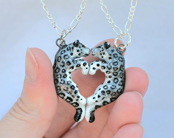 Snow Leopards Necklace - Fused Glass Pendant, Mountain Snow Leopards ...