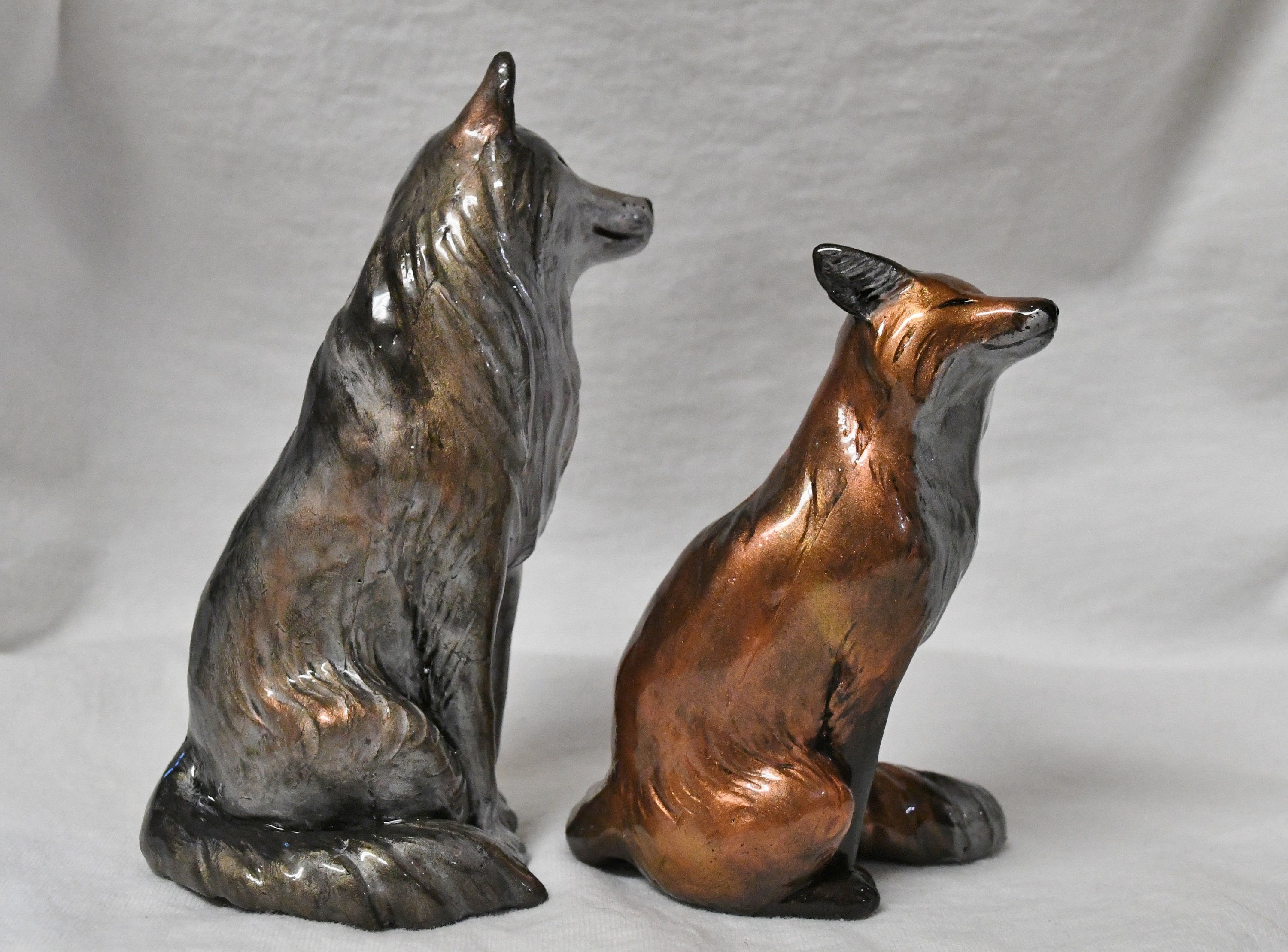 Wolf and Fox Sculpture Cake Topper Wedding Love Cuddle Figurine